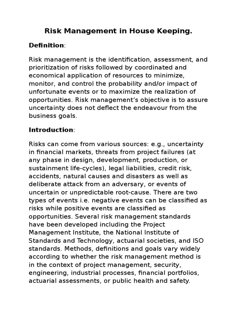 Housekeeping Risk Management Strategies | PDF | Risk Management | Risk
