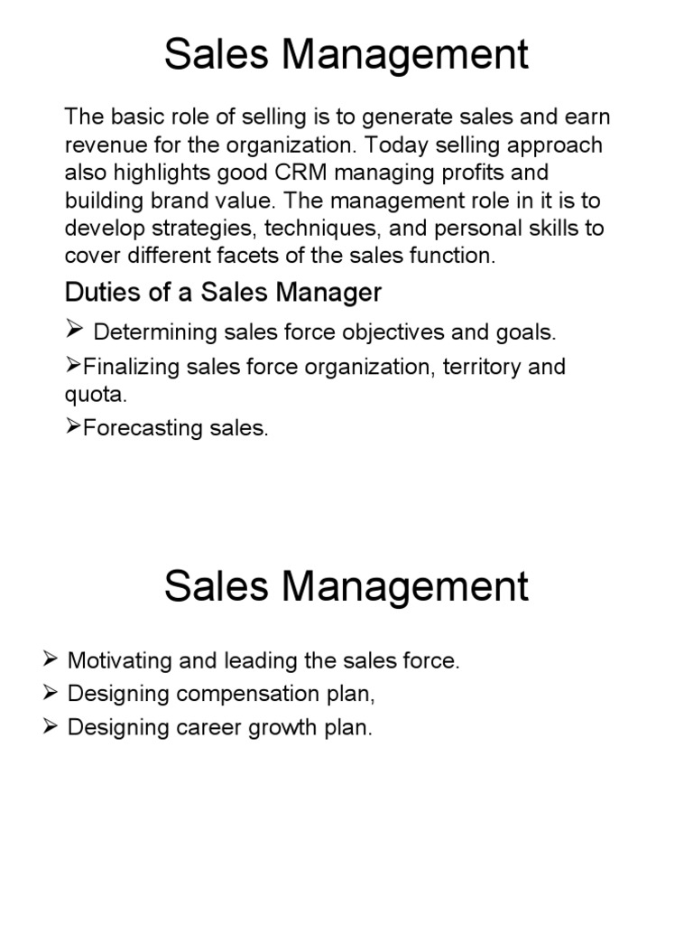 Sales Management: Duties of A Sales Manager | PDF | Sales | Marketing