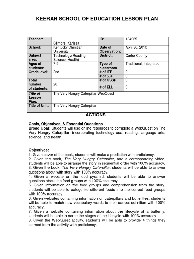 Webquest Lesson Plan Pdf Pdf Reading Comprehension Learning
