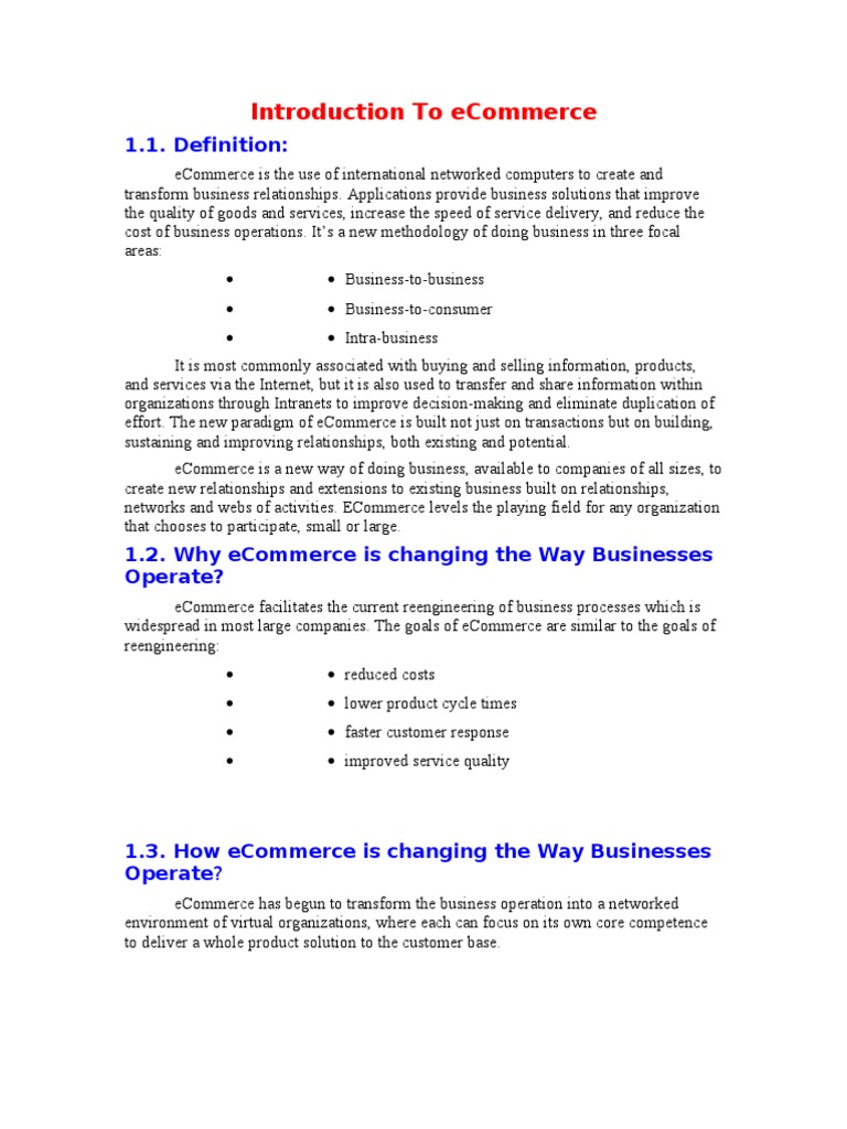 Introduction To Ecommerce: 1.1. Definition | PDF | E Commerce ...