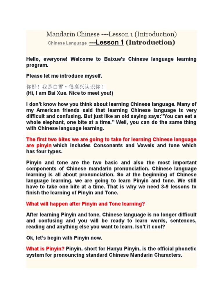 Mandarin Chinese 1 | PDF | Pinyin | Chinese Language