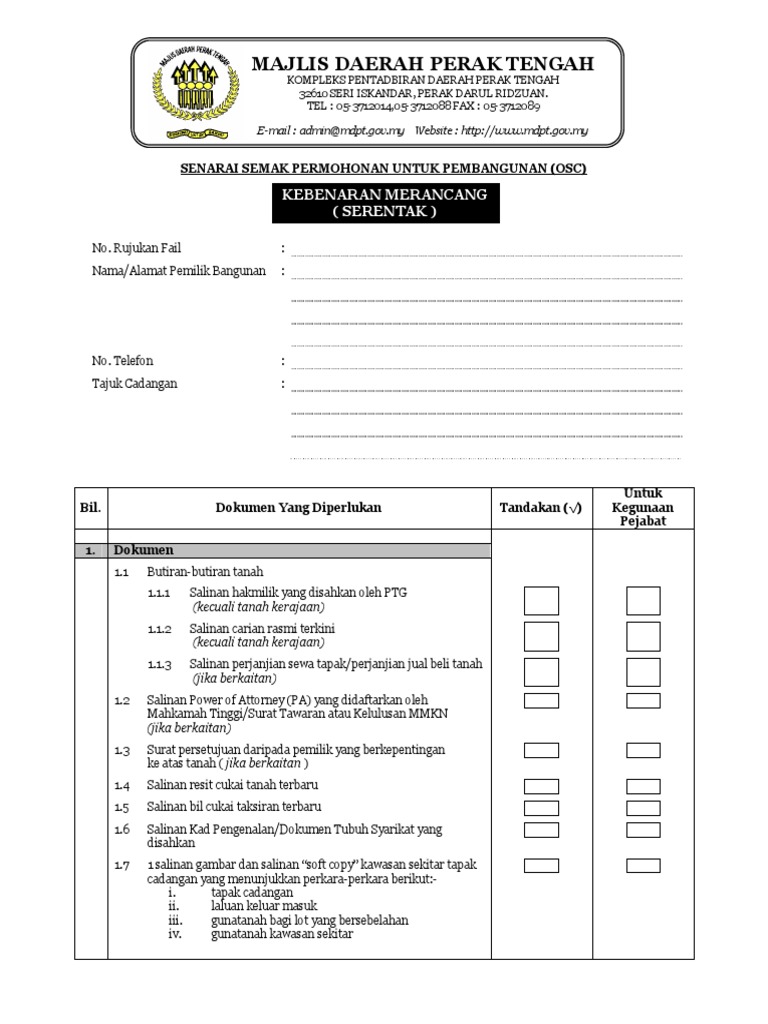 OSC - Senarai Semak Kebenaran Merancang - Serentak | PDF