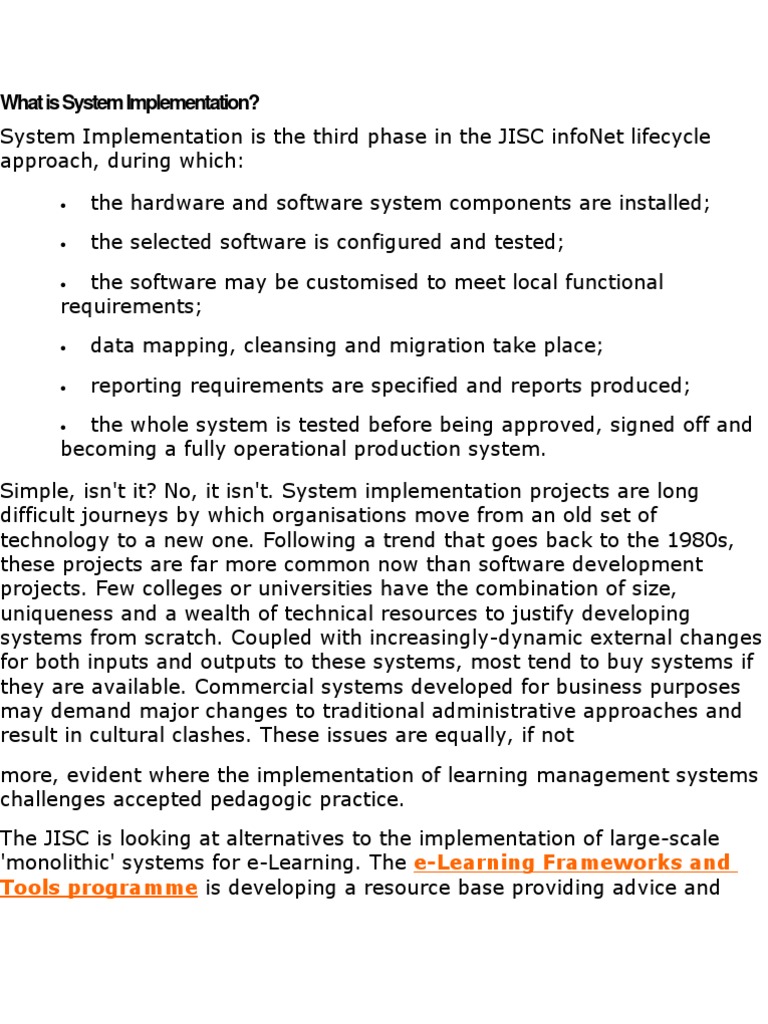 What Is System Implementation?: E-Learning Frameworks and Tools ...
