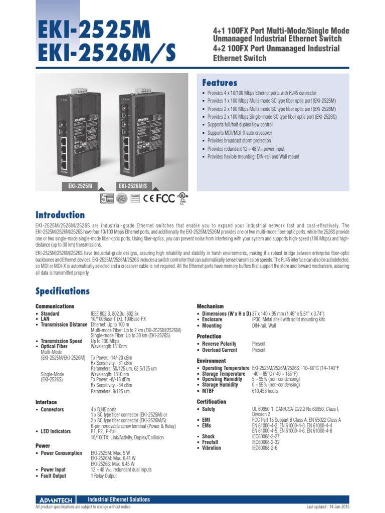 EKI-2525M EKI-2526M/S: Features | PDF | Optical Fiber | Ethernet