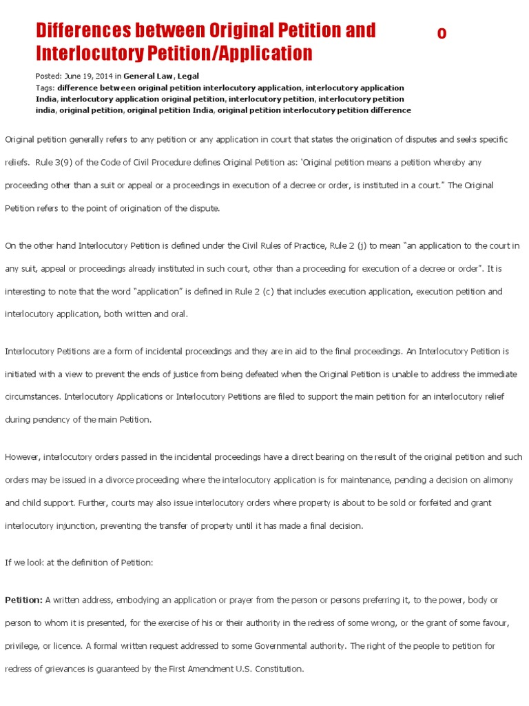 Differences Between Original Petition and Interlocutory Petition ...