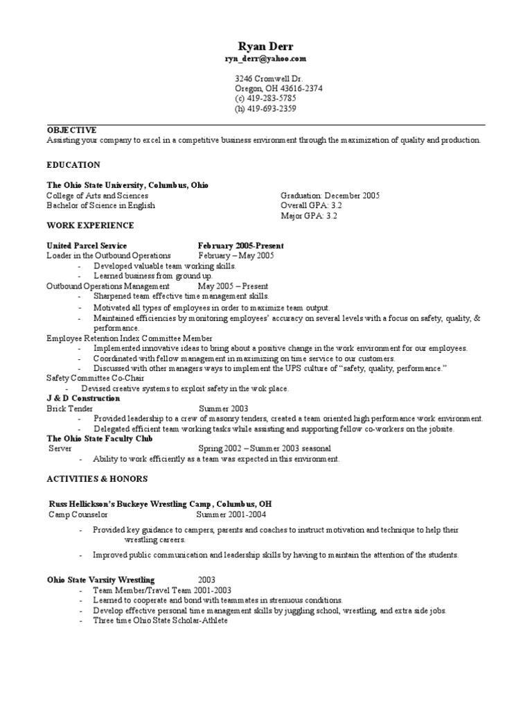 Resume of Ryn - Derr | PDF | Ohio State University | Motivation