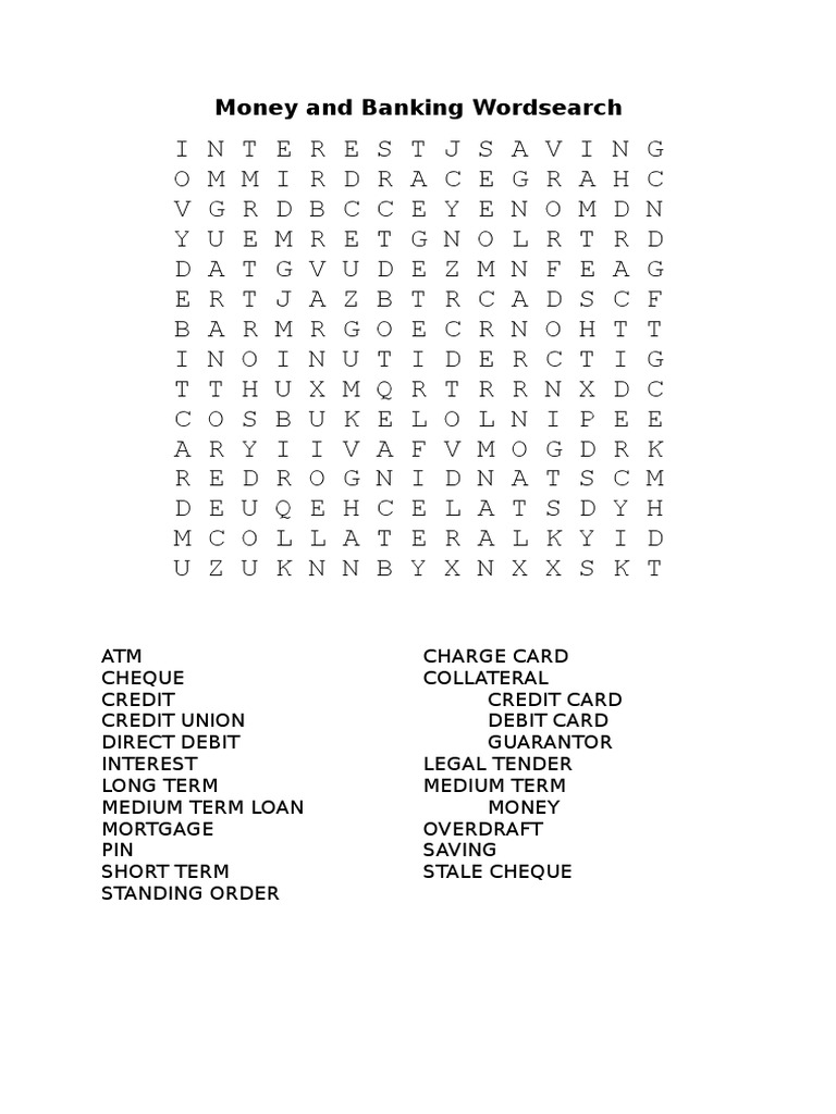 Money and Banking Wordsearch | PDF