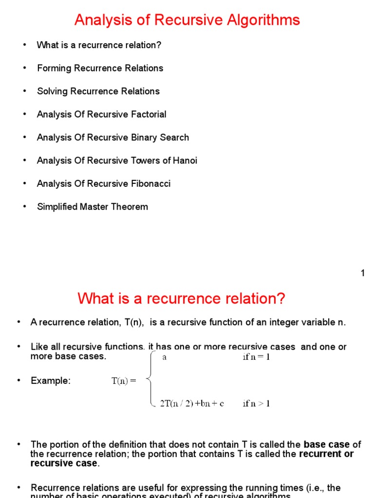 Analysis of Recursive Algorithms | PDF | Recurrence Relation | Discrete Mathematics