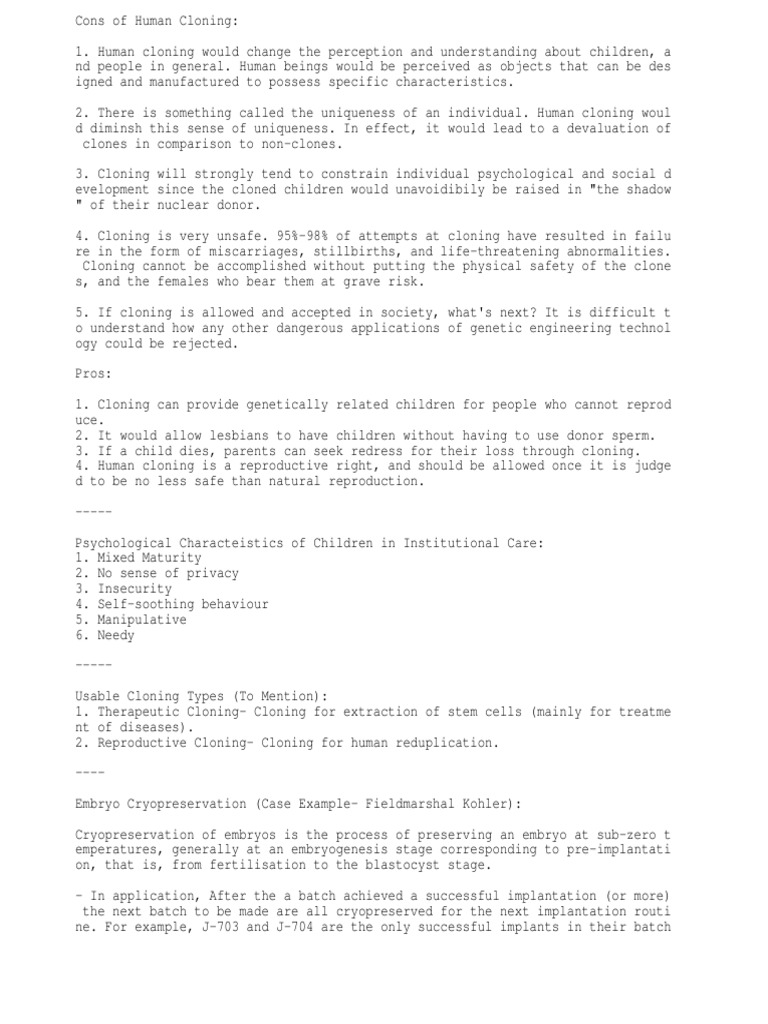 Human Reproductive Cloning Notes | PDF | Cloning | Implantation (Human ...