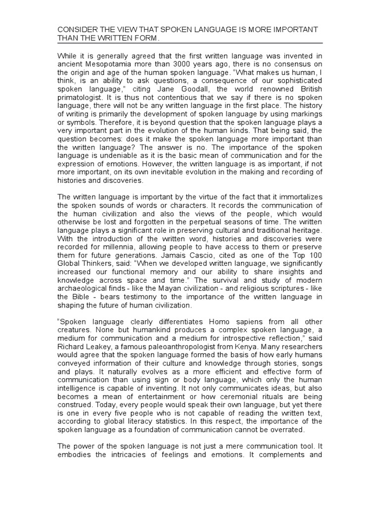 Spoken vs Written: Both Forms Are Equally Important | PDF | Body ...