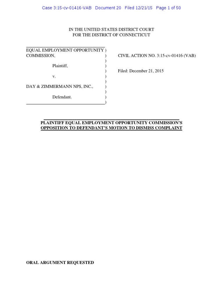 EEOC Opposition To Motion To Dismiss | PDF | Americans With ...