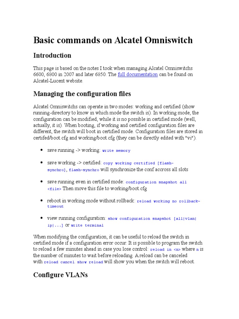 Basic Commands On Alcatel Omniswitch | PDF | Ip Address | Port (Computer Networking)