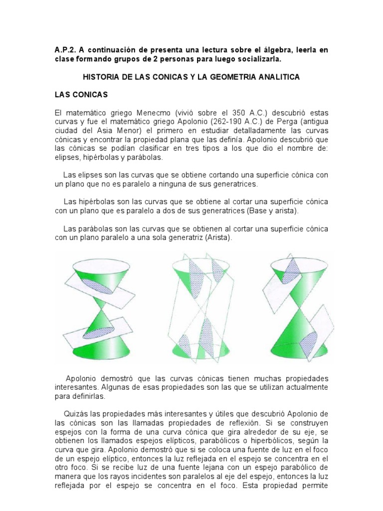Historia de Las Conicas y La Geometria Analitica | PDF | Geometría ...