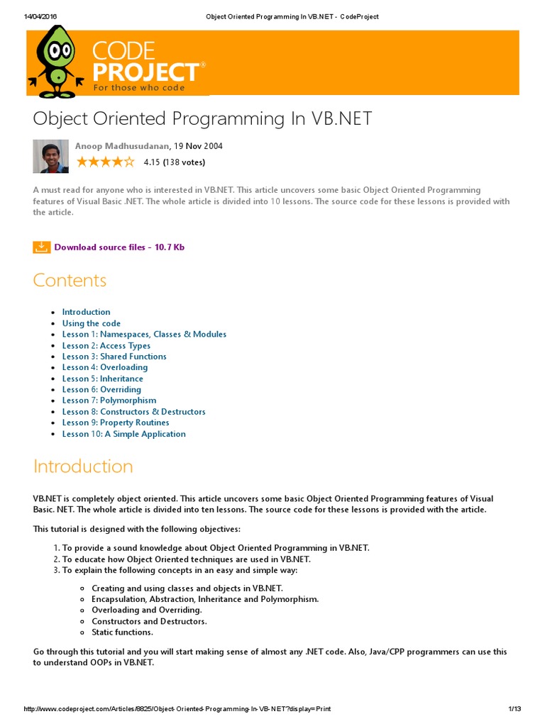 Object Oriented Programming in VB PDF | PDF | Inheritance (Object Oriented Programming) | Subroutine