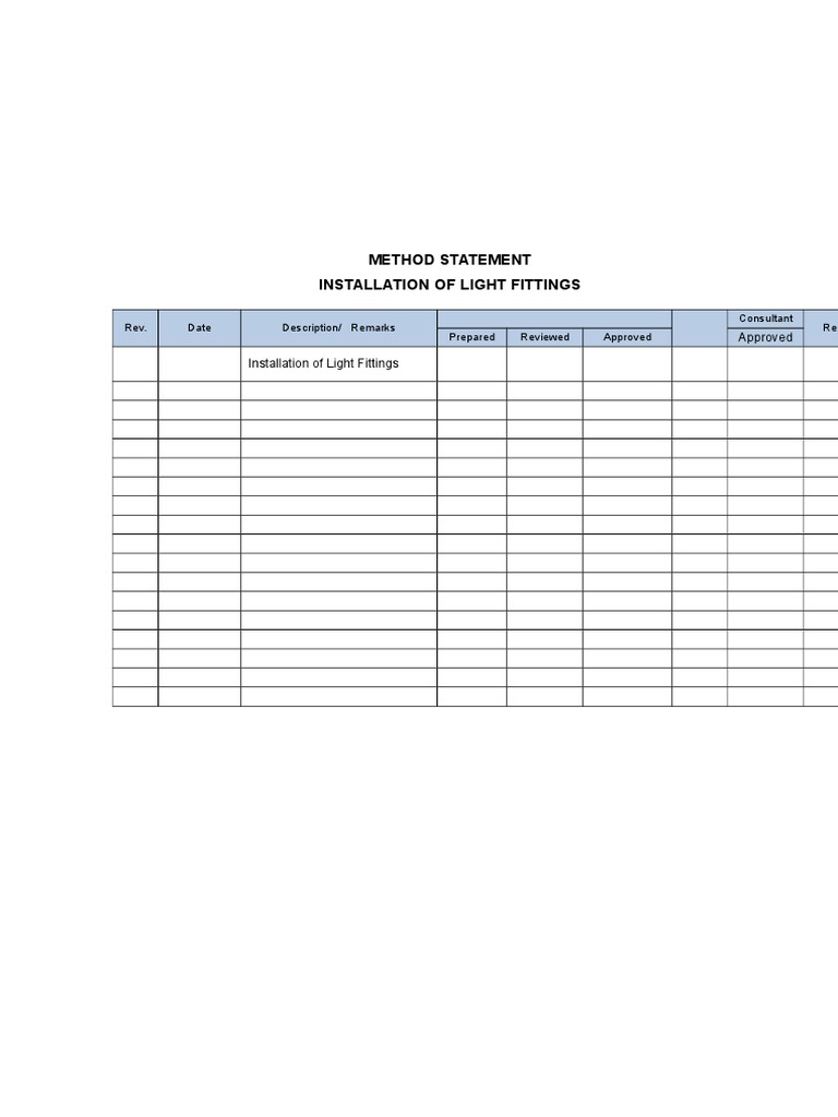 Install Light Fitting Method Statement | PDF | Specification (Technical Standard) | Project Manager