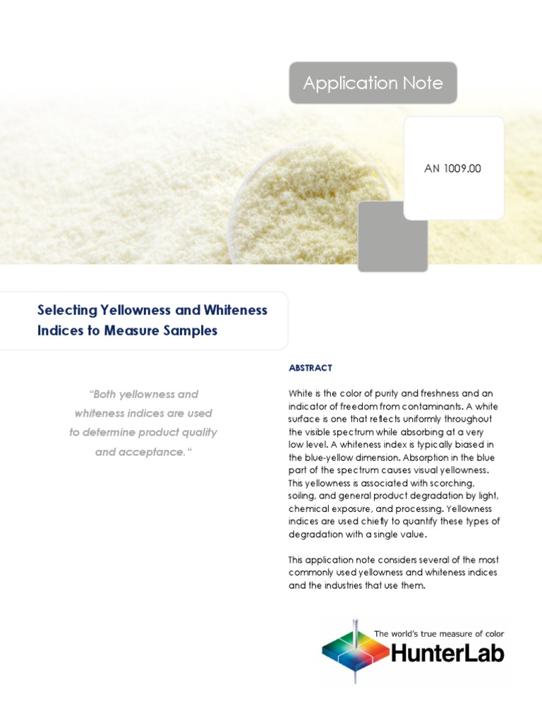 An-1009 Application Note On ASTM E313 Whiteness | PDF | Spectrum | Color