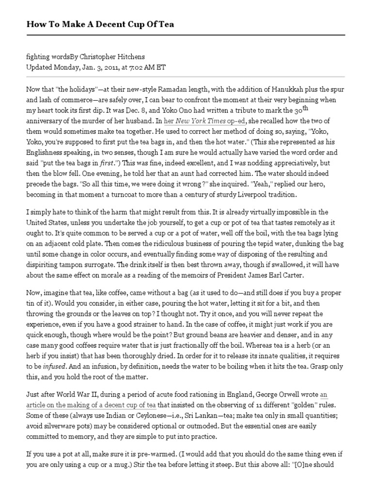 How To Make A Cup of Tea - Hitchens | PDF | Tea | Yoko Ono