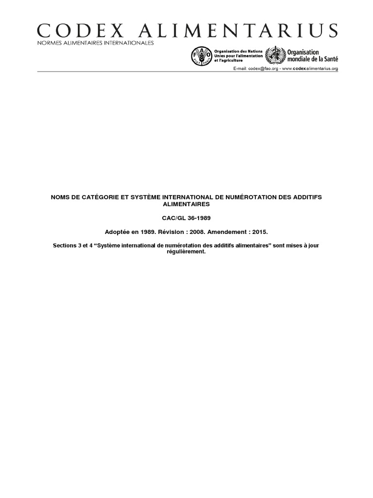 Codex Alimentarius - Additifs | PDF | Acide acétique | Nourritures