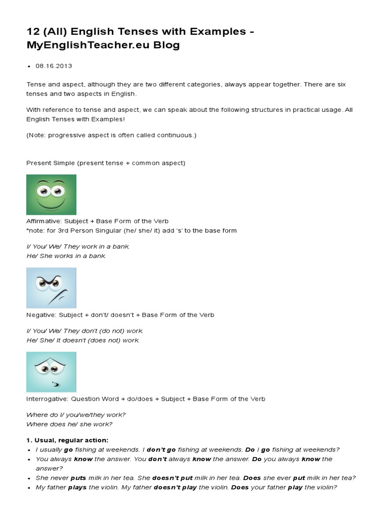 12 (All) English Tenses With Examples | PDF | Perfect (Grammar ...