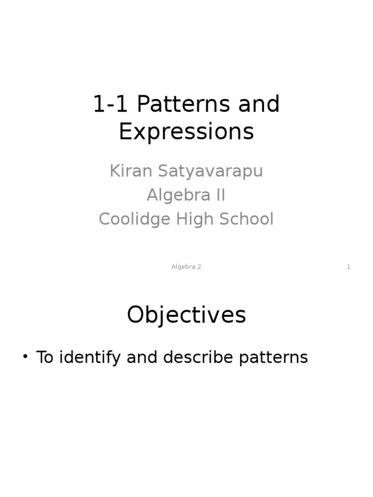 Algebra 2: Patterns and Expressions Guide | PDF | Algebra | Multiplication