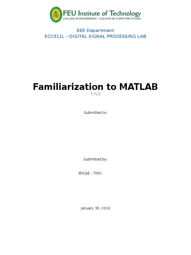 Familiarization To Matlab Pdf Matlab Matrix Mathematics 
