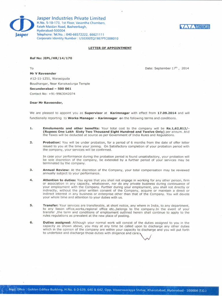 Sample Appointment Letter | PDF