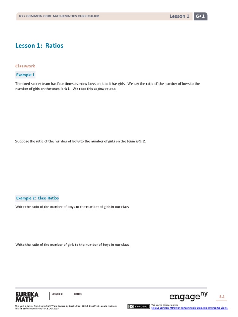 Math g6 m1 Topic A Lesson 1 Student PDF | PDF | Common Core State ...