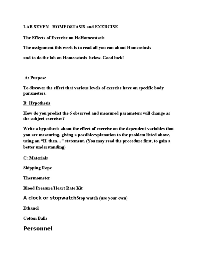 Exercise Effects on Homeostasis Lab | PDF | Homeostasis | Pulse