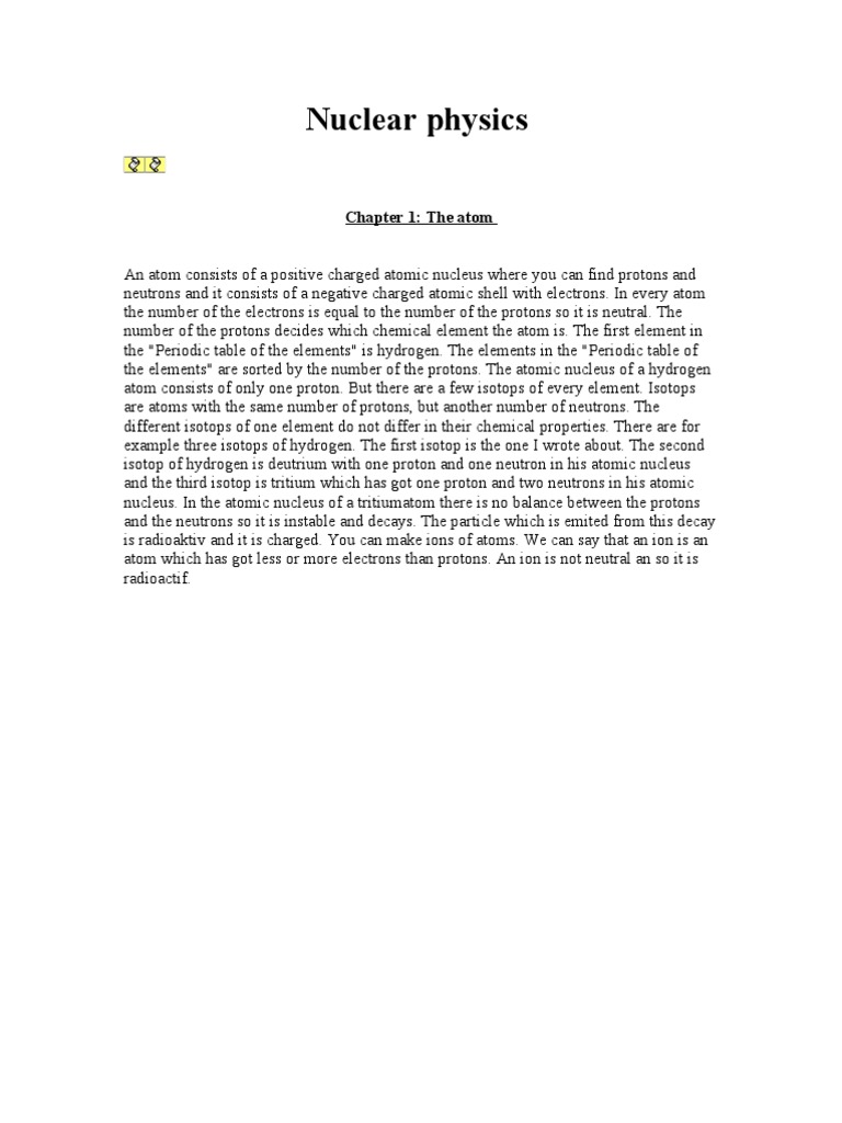 Nuclear Physics: Chapter 1: The Atom | PDF | Radioactive Decay | Isotope