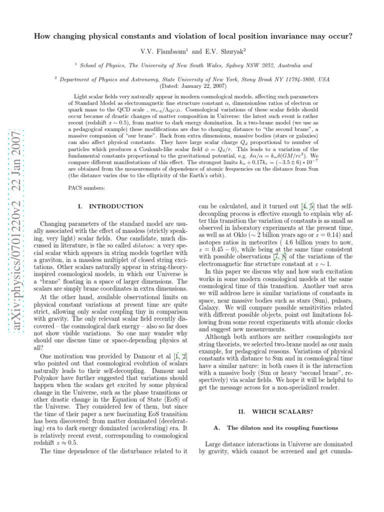 How Changing Physical Constants and Violation of Local Position in ...