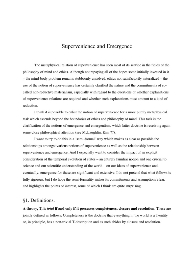 Supervenience and Emergence | PDF | Emergence | Metaphysical Theories