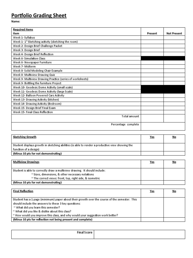 Portfolio Grading Sheet | PDF