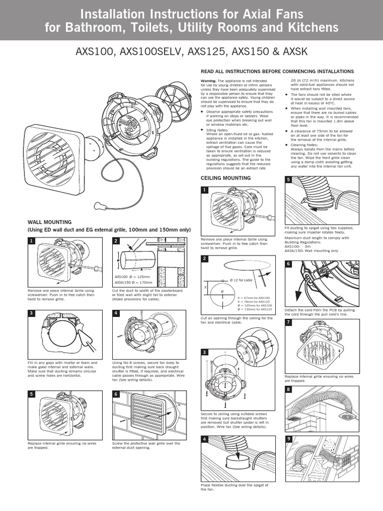 Installation Instructions For Axial Fans For Bathroom, Toilets, Utility ...