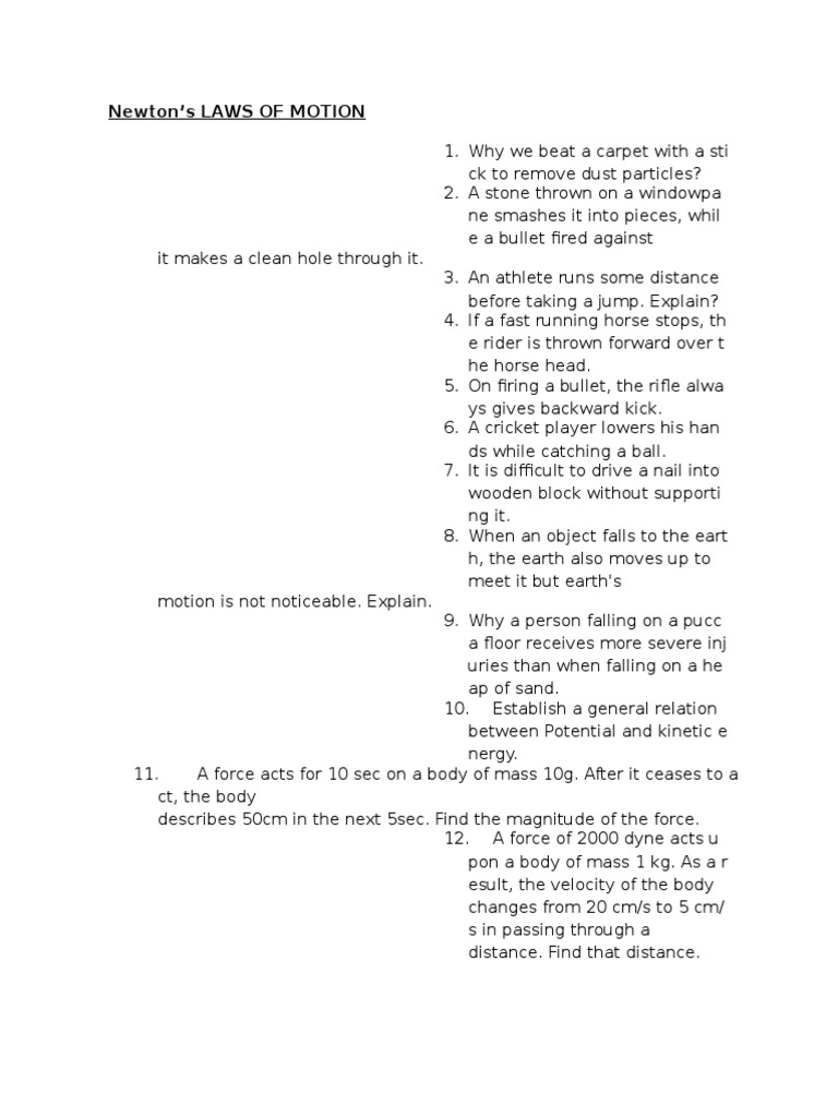 Olympiad Questions On Laws of Motion | PDF | Force | Mass