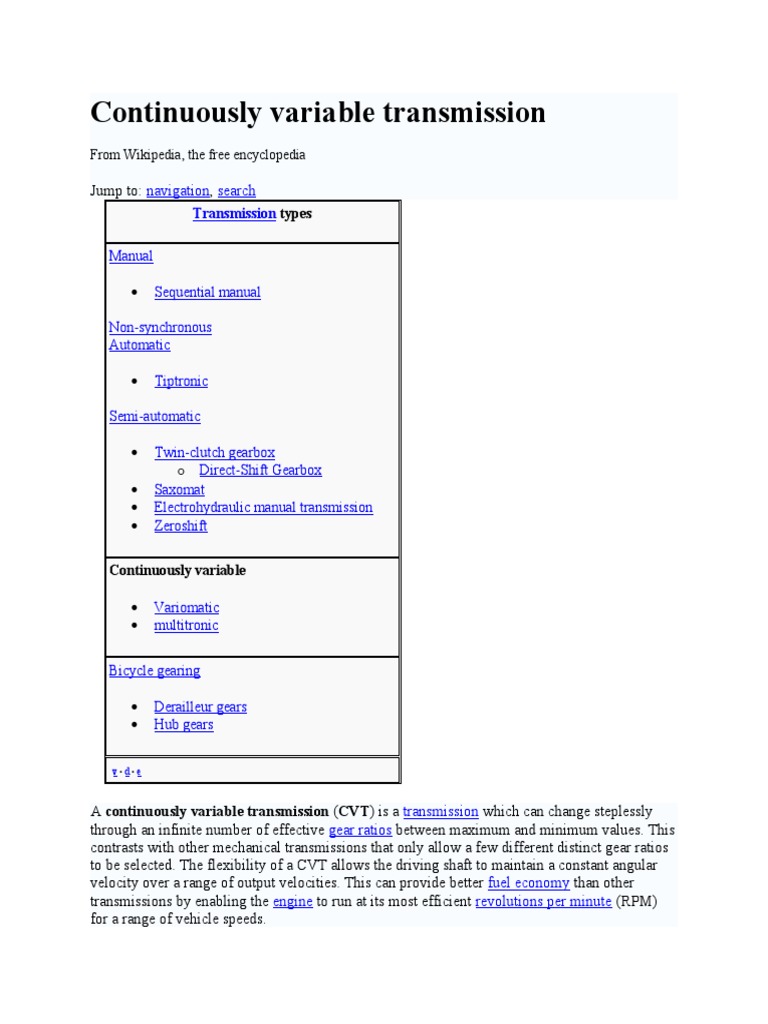 Continuously Variable Transmission | PDF | Transmission (Mechanics ...