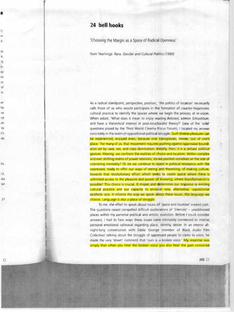 HOOKS, Bell - Choosing The Margin As A Space of Radical Openness PDF ...