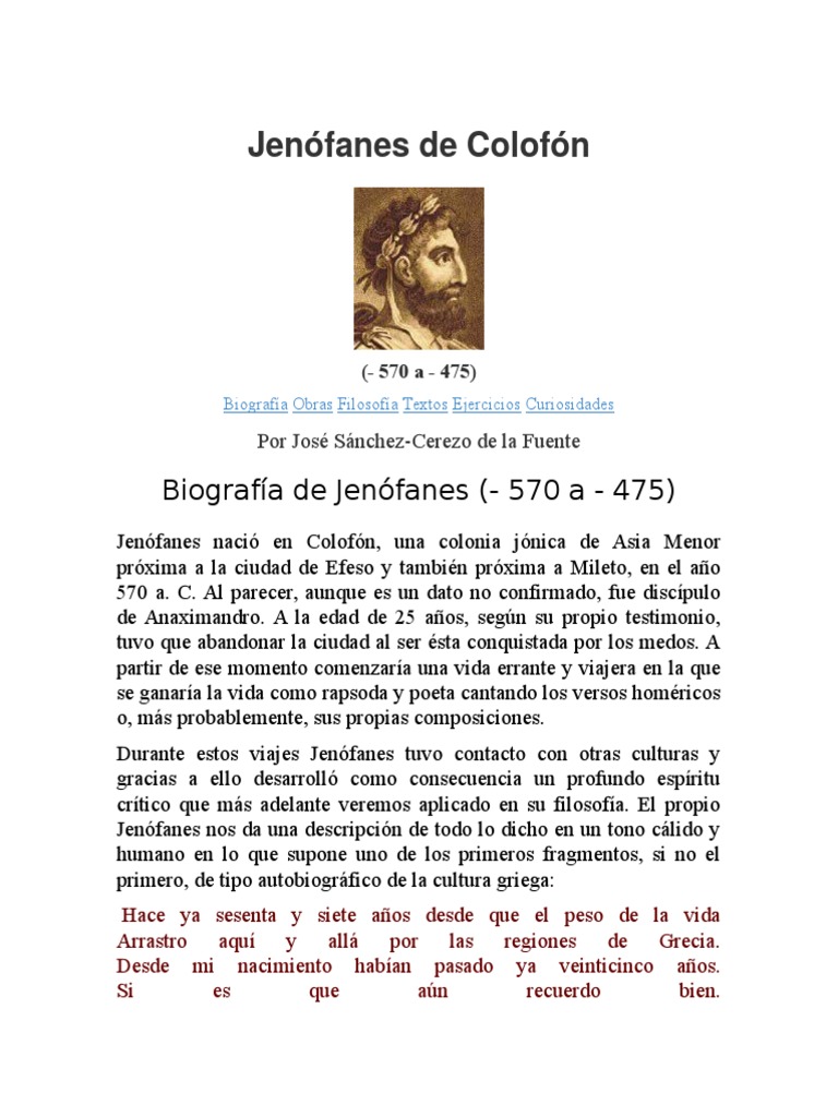 Jenófanes de Colofón Biografia | PDF | Clásicos