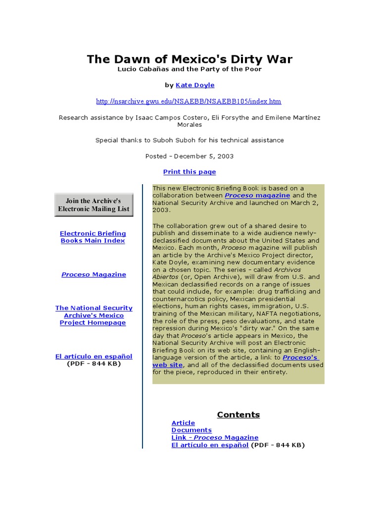 The Dawn of Mexico DIrty War | PDF | Central Intelligence Agency ...