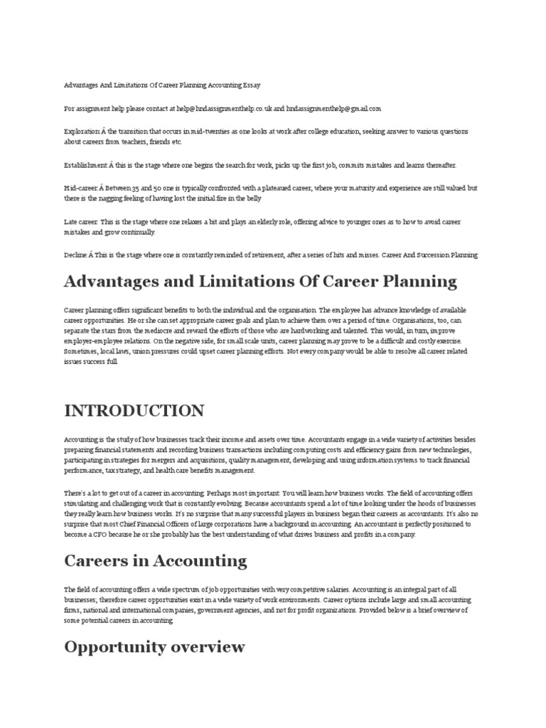 Advantages and Limitations of Career Planning Accounting Essay | PDF ...