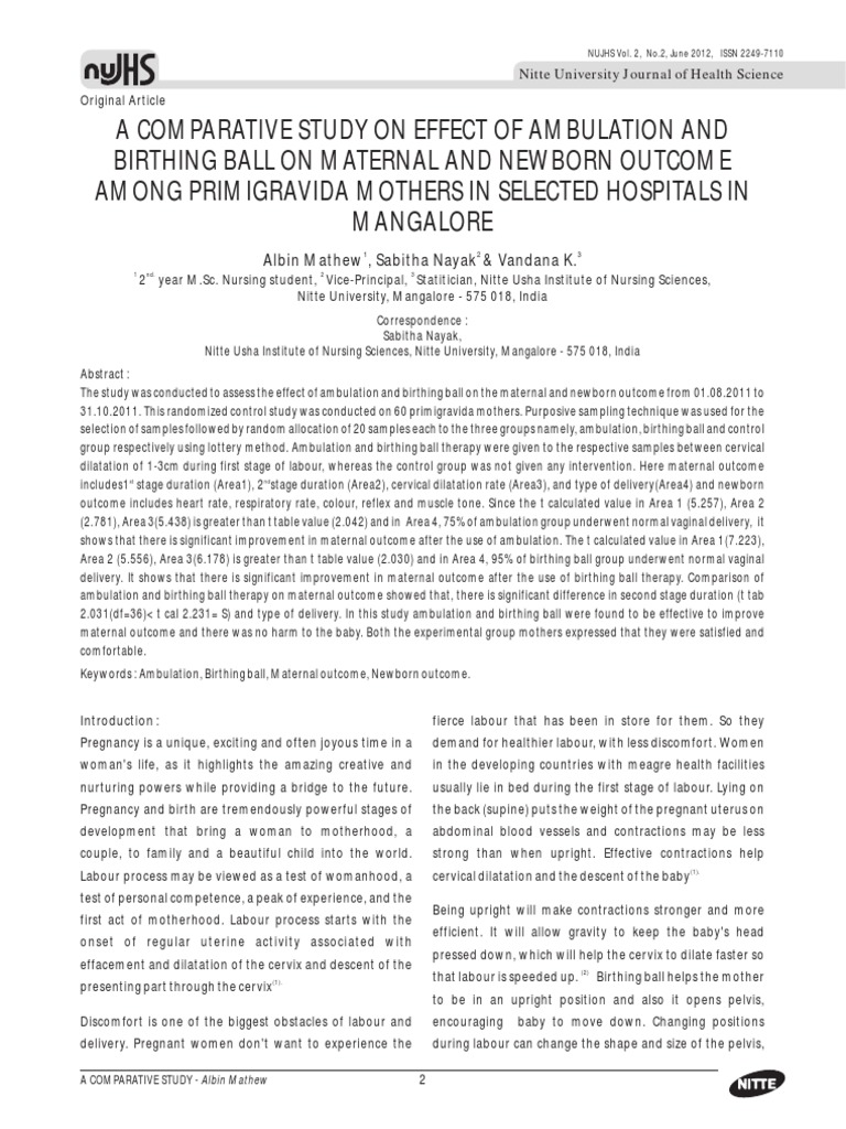 Ambulation vs Birthing Ball Study | PDF | Childbirth | Pregnancy