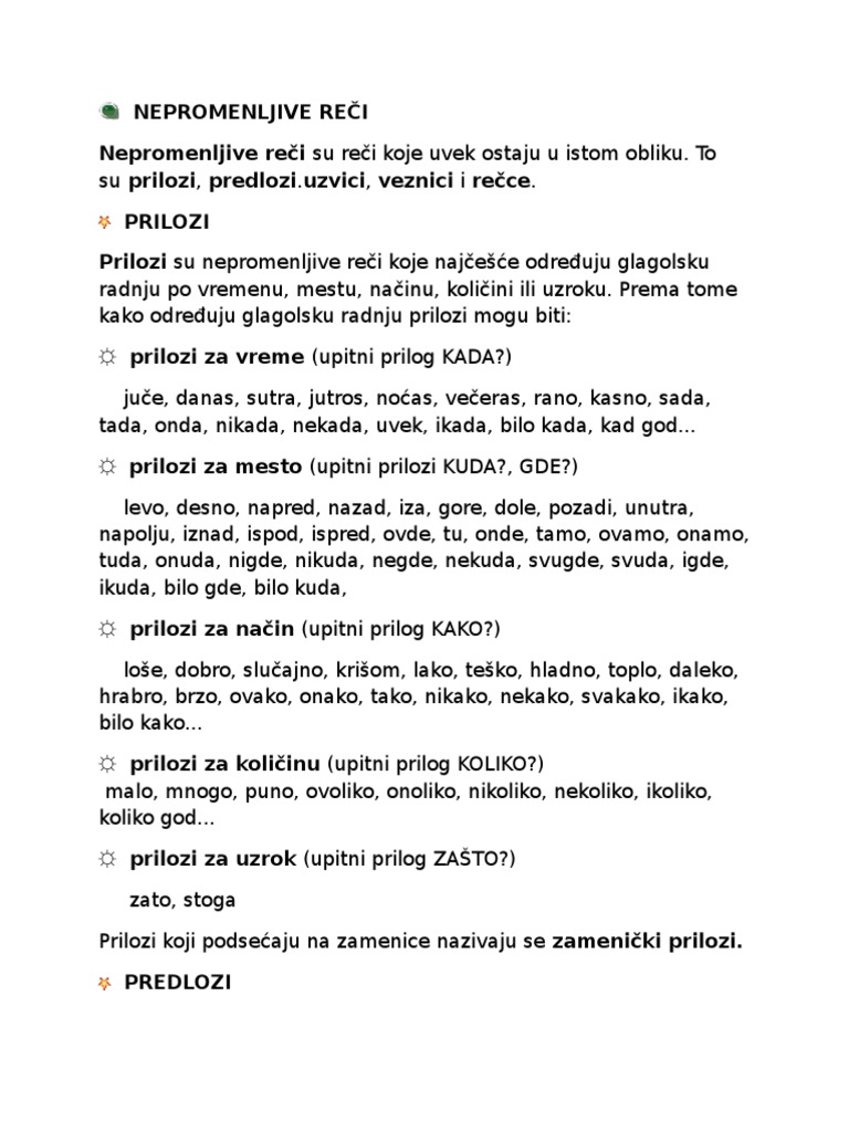 Nepromjenljive Vrste Rijeci | PDF