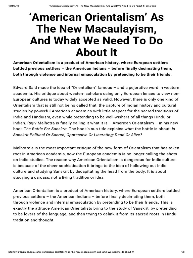 American Orientalism' As The New Macaulayism, and What We Need To Do ...