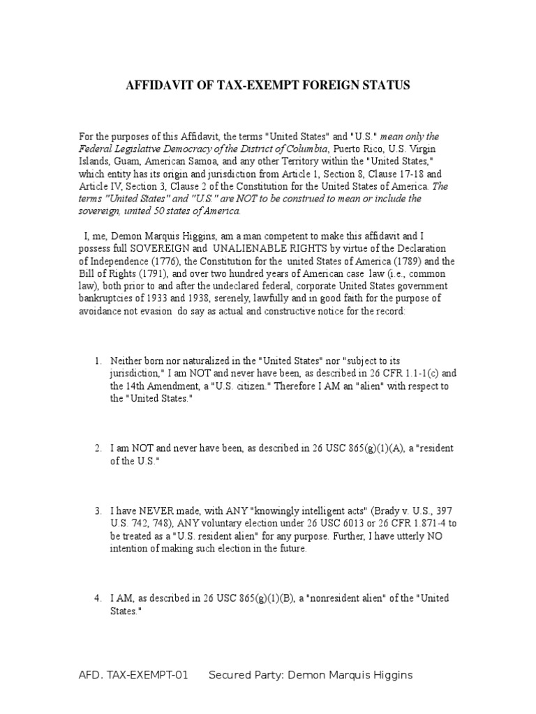 Affidavit of Taxexp | PDF | U.S. State | Federal Government Of The ...