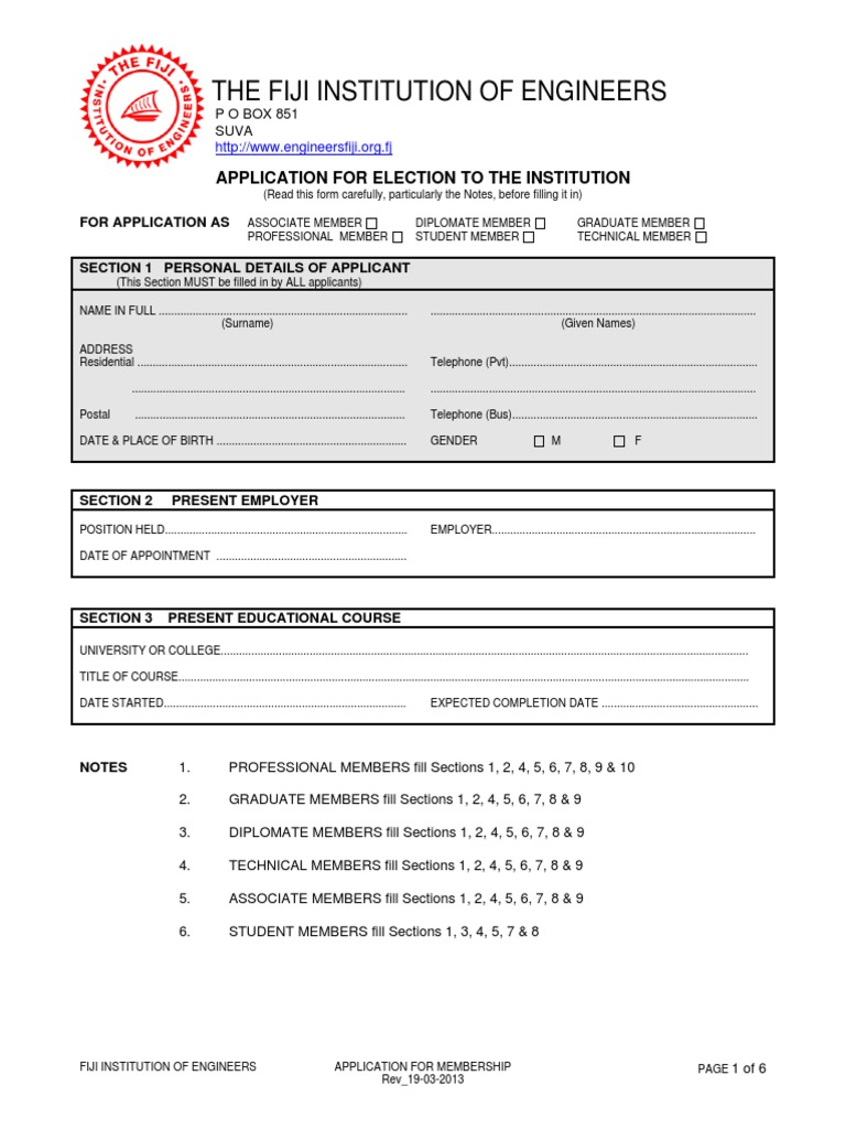 FIE Membership Application Form Rev 20130319 | PDF | Engineer | College