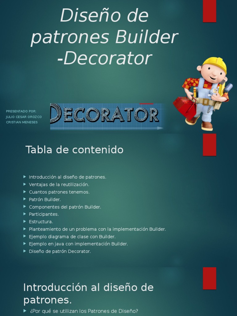 Implementación del patrón Builder y Decorator en Java | PDF ...