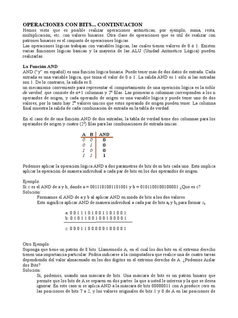Operaciones Lógicas y Representaciones Binarias | PDF | Puerta lógica ...