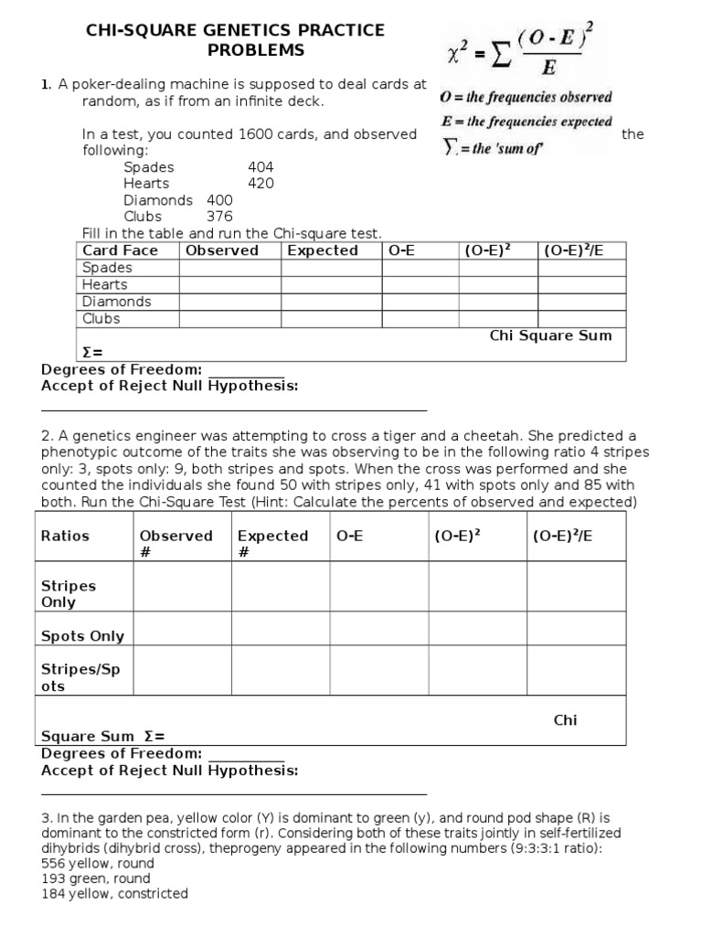 Chi Square Genetics Practice Problems Worksheet.280185356 | Download ...