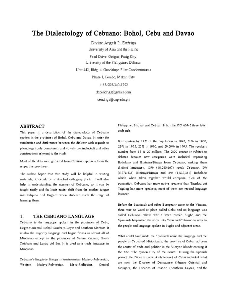 Cebuano Dialects: Bohol, Cebu, Davao | PDF | Vowel | Syllable