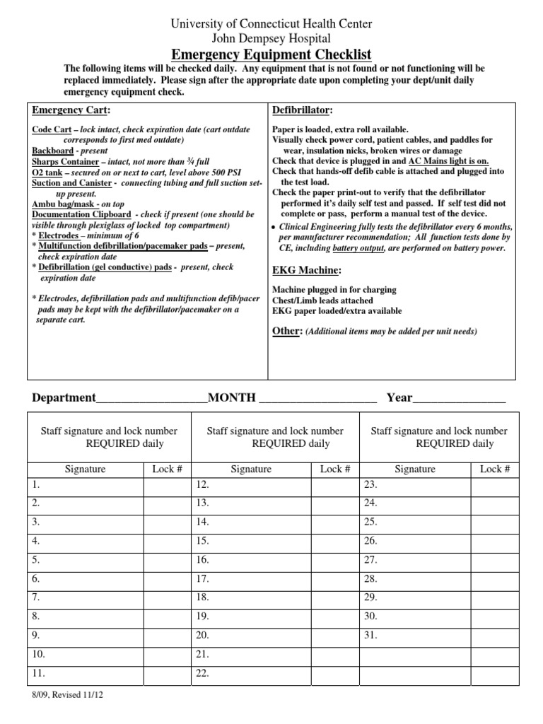 Daily Emergency Equipment Checklist | PDF