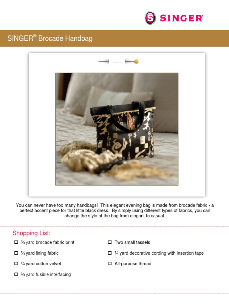 Singer Brocade Handbag: Shopping List | PDF | Seam (Sewing) | Clothing ...